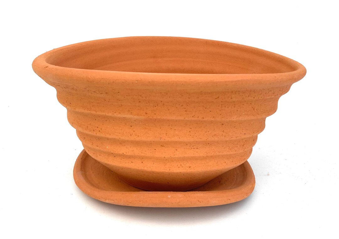 TERRACOTTA FLOWER POT #24 Ceramic Planter and Saucer Made of Porous Red ...