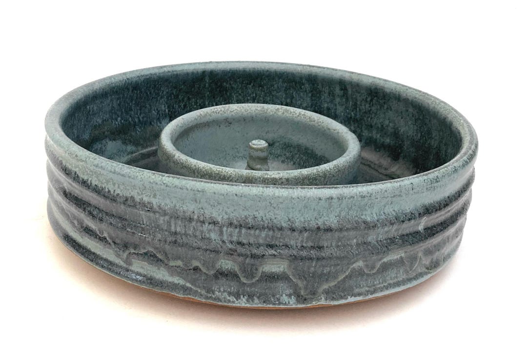 DIVIDED DOG BOWL 15 Ceramic Slow Feeder Dish Handmade Pottery One of a ...