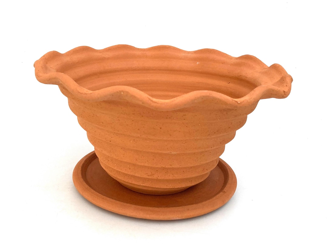 TERRACOTTA PLANTER #83 Handmade Clay Flower Pot With Saucer - Porous ...