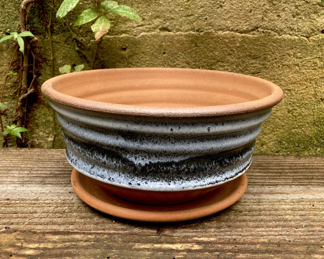 STONEWARE FLOWER POT #128 Ceramic Planter With Saucer - Glazed Flower ...