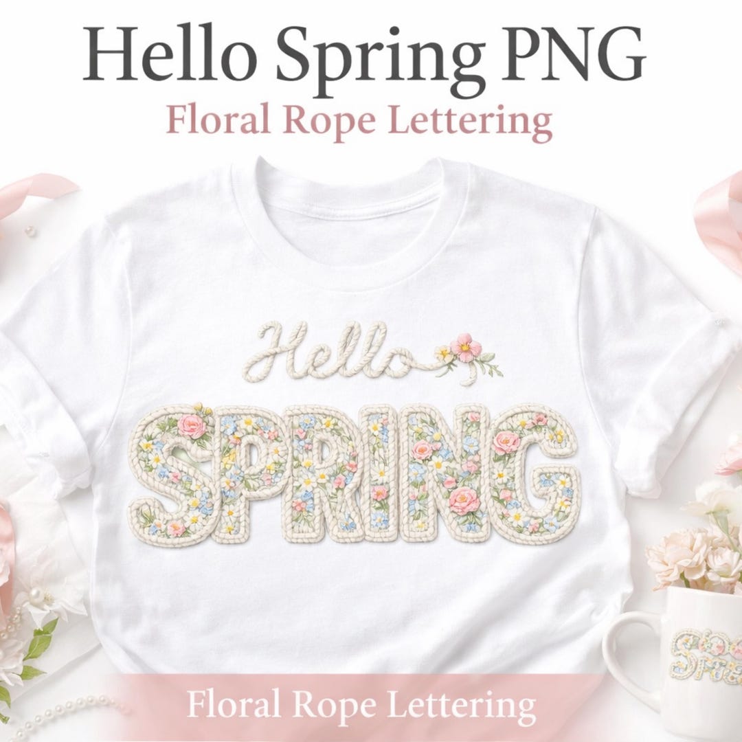 Hello Spring PNG, Floral Rope Lettering, Cottagecore Coquette Style ...