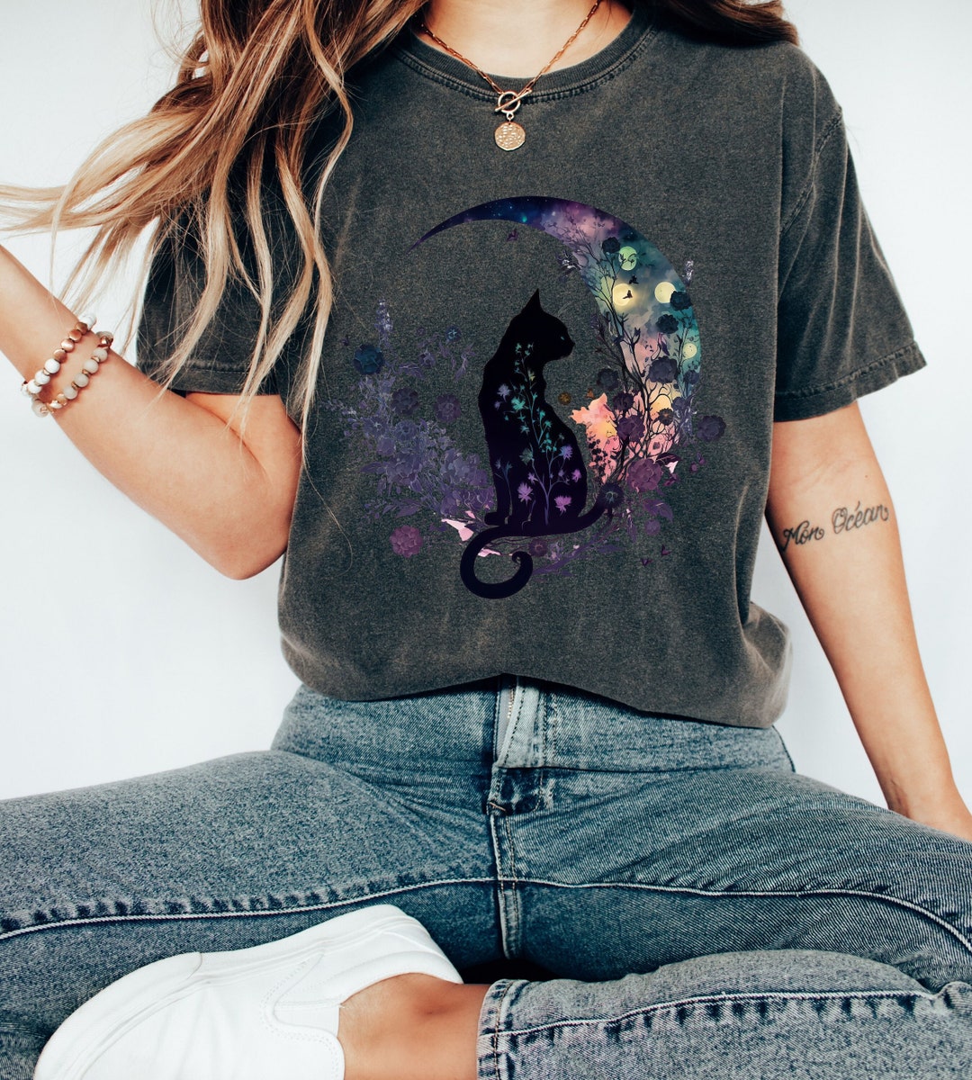 Black Cat Moon Shirt, Cat Moon Shirt, Moon Shirt, Cat Shirt, Black Cat ...