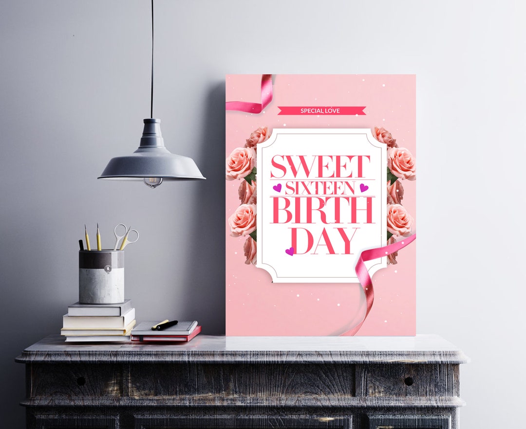 Sweet 16th Birthday Poster, Instant Digital Download, Birthday Gift ...
