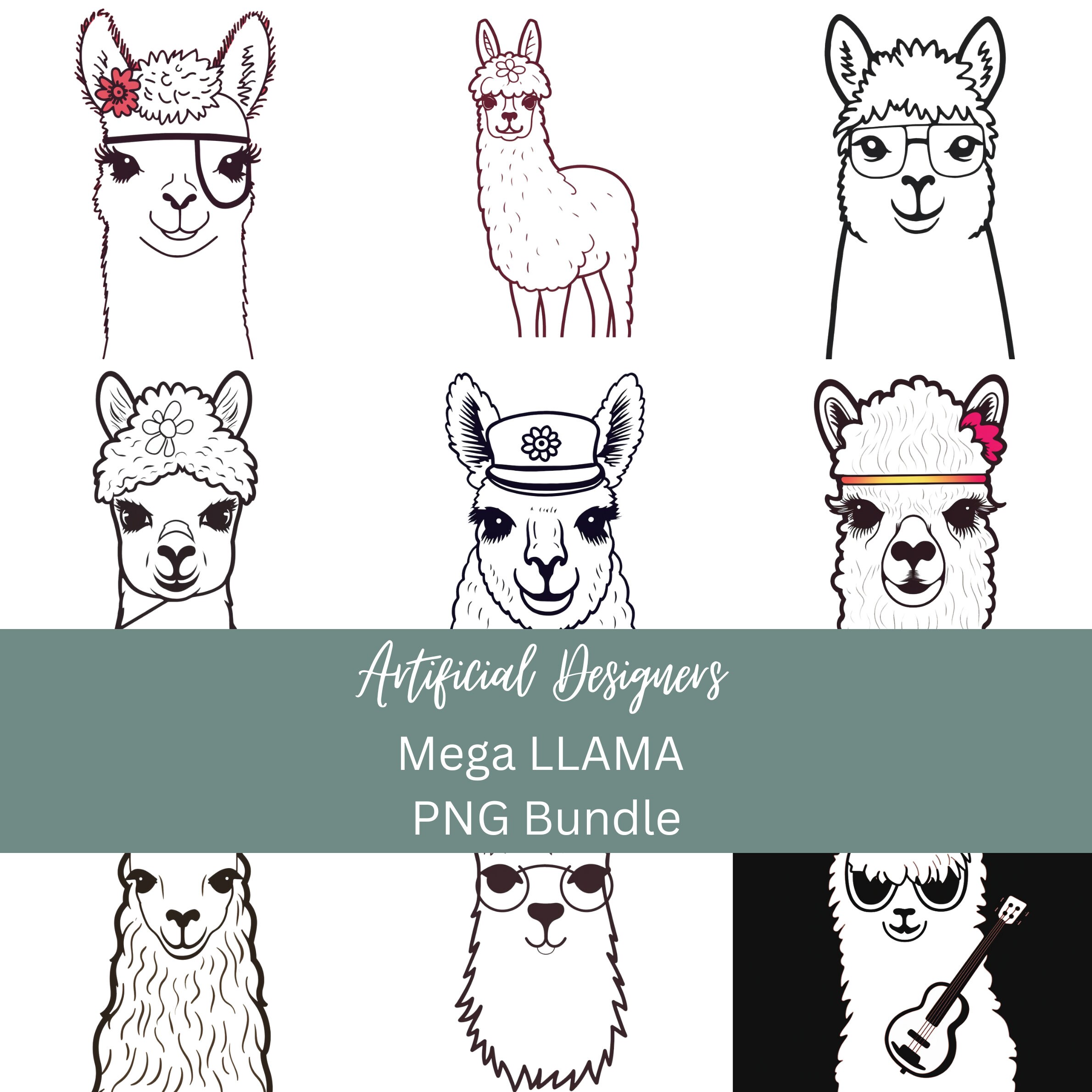 Mega 85 Llama PNG Bundle, Llama Face, Cute Llama, Alpaca, Llama ...