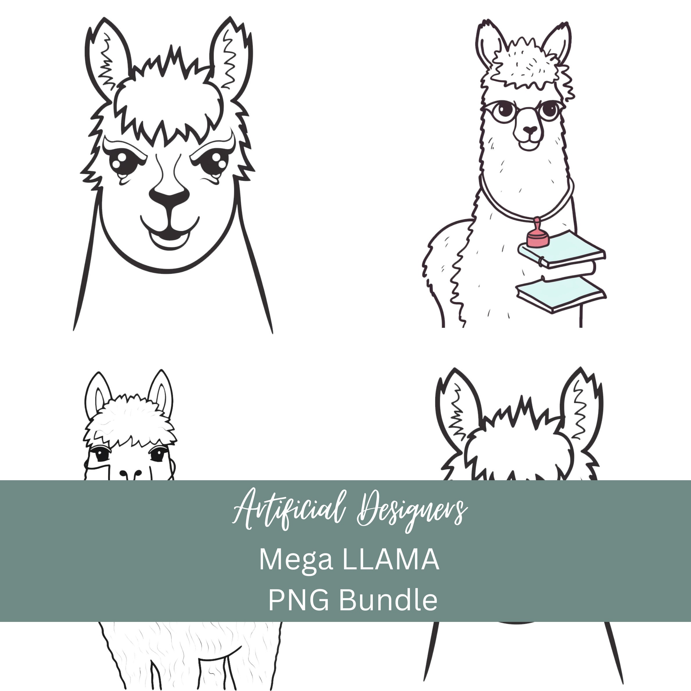 Mega 85 Llama PNG Bundle, Llama Face, Cute Llama, Alpaca, Llama ...