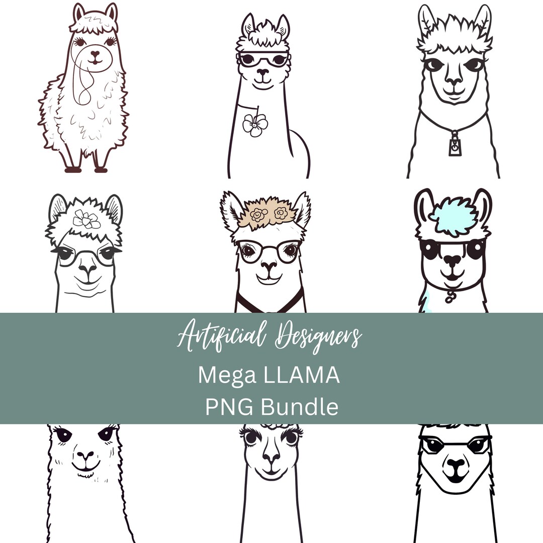 Mega 85 Llama PNG Bundle, Llama Face, Cute Llama, Alpaca, Llama ...
