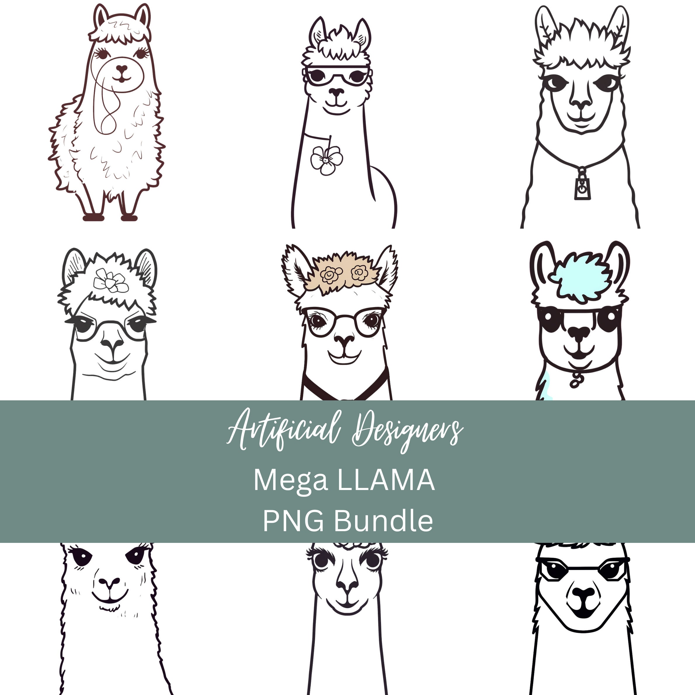 Mega 85 Llama PNG Bundle, Llama Face, Cute Llama, Alpaca, Llama Sunglasses, Llama PNG & SVG ...