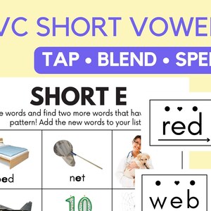 CVC Phonics Worksheets: Short Vowel Ee • TAP, BLEND, Read & Spell ...