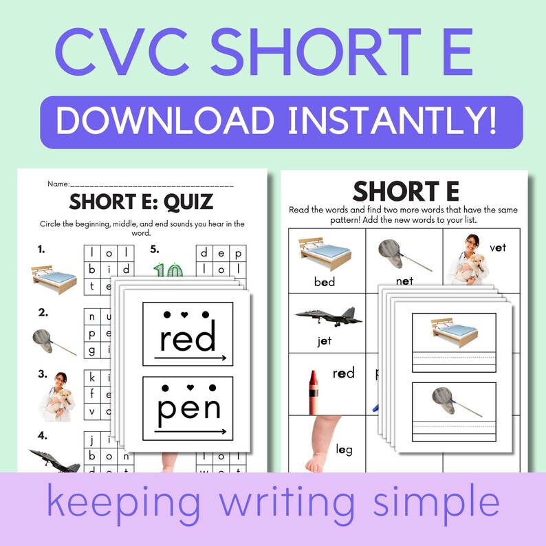 CVC Phonics Worksheets: Short Vowel Ee • TAP, BLEND, Read & Spell ...
