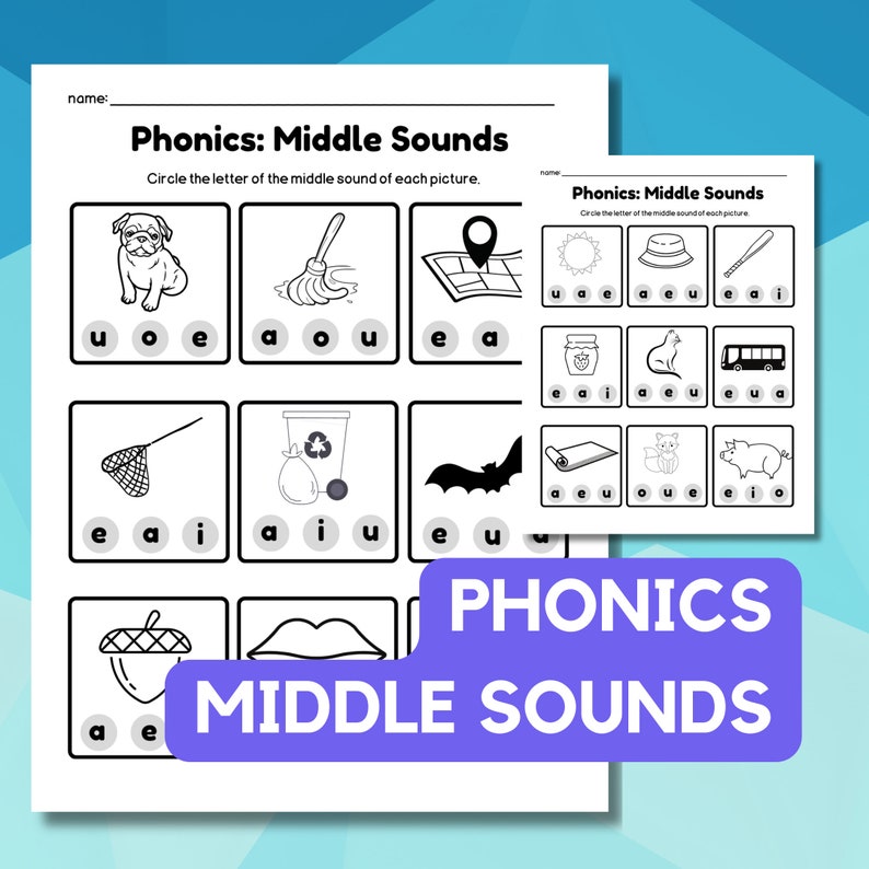 Middle Sounds Phonics Worksheets • Medial Sound Review Practice ...