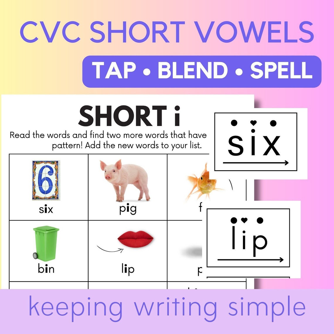 CVC Phonics Worksheets: Short Vowel Ii TAP, BLEND, Read & Spell Phonics ...