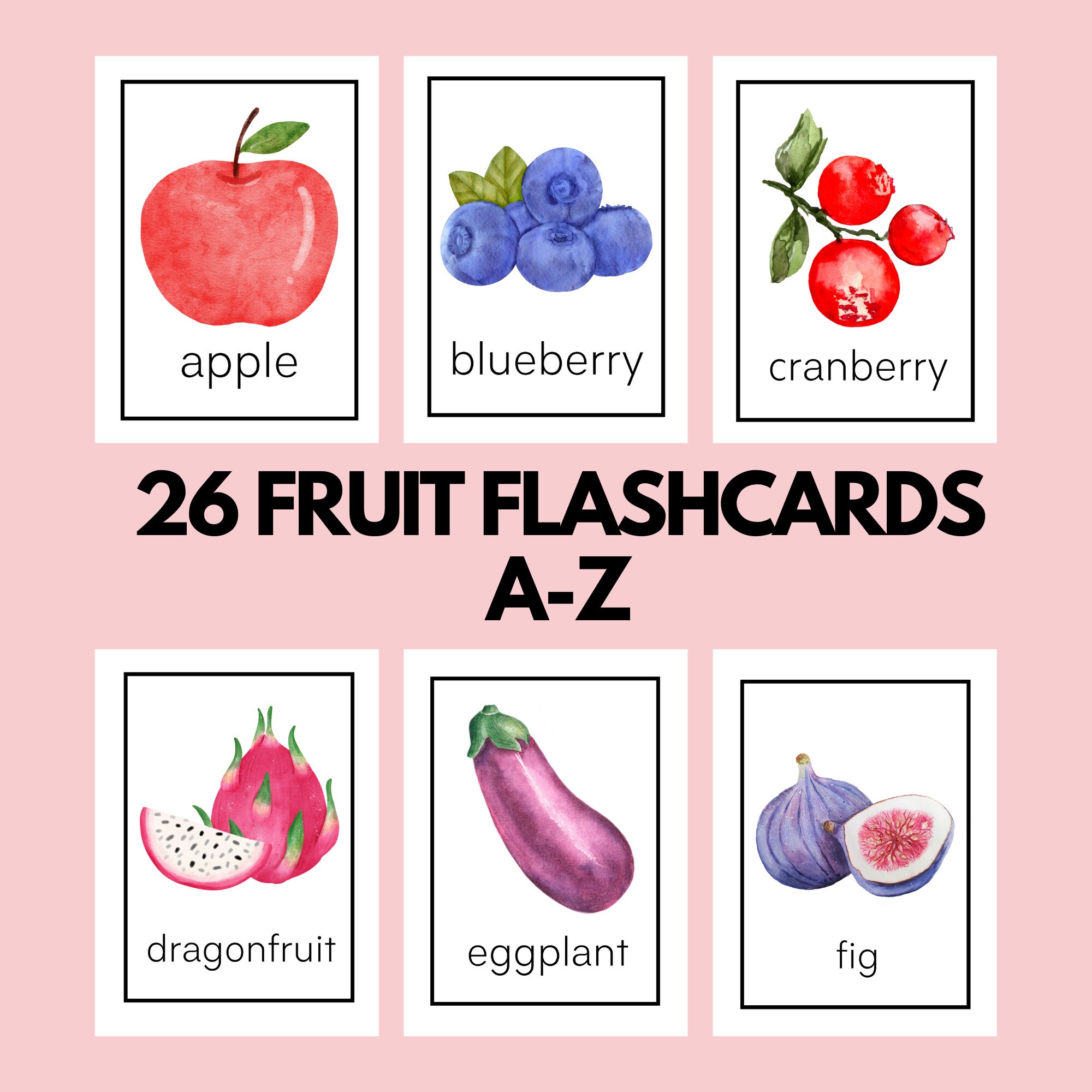 26 Fruits Flashcards Pre-school Cards A-Z Alphabet Educational ...