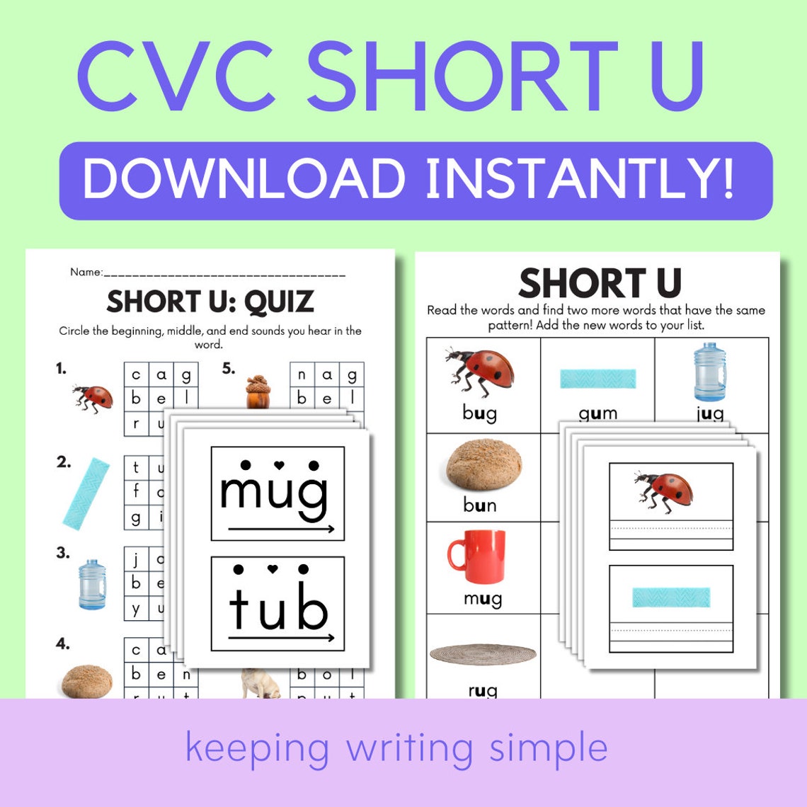 CVC Phonics Worksheets: Short Vowel Uu • TAP, BLEND, Read & Spell ...