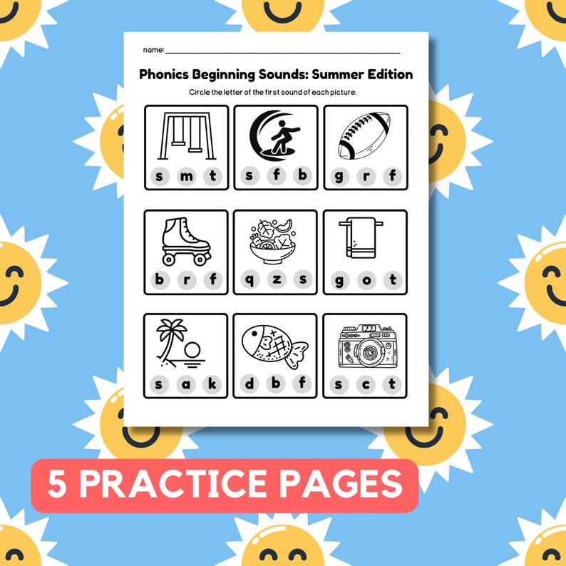 Summer Phonics Review Worksheets • Beginning Sounds • Initial Sound ...