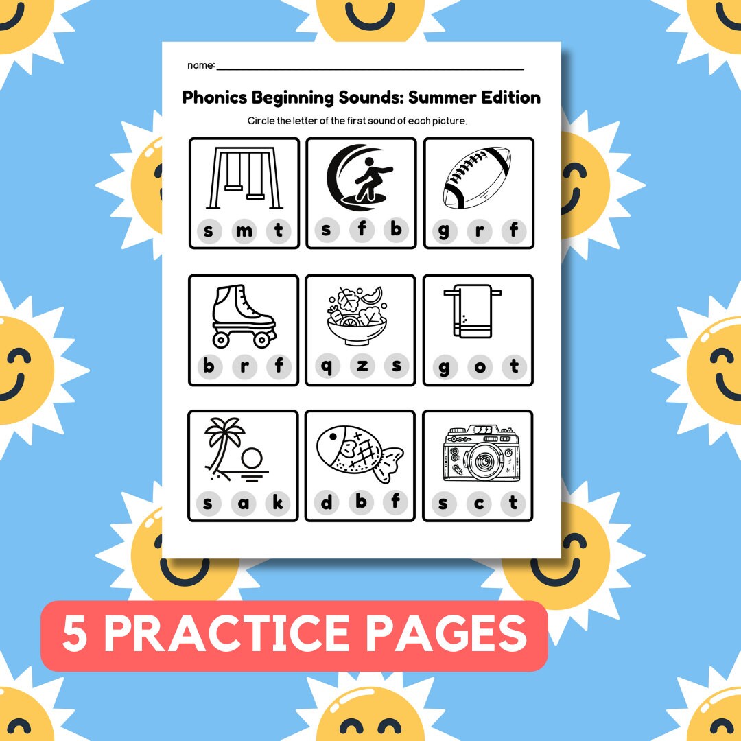 Summer Phonics Review Worksheets • Beginning Sounds • Initial Sound ...