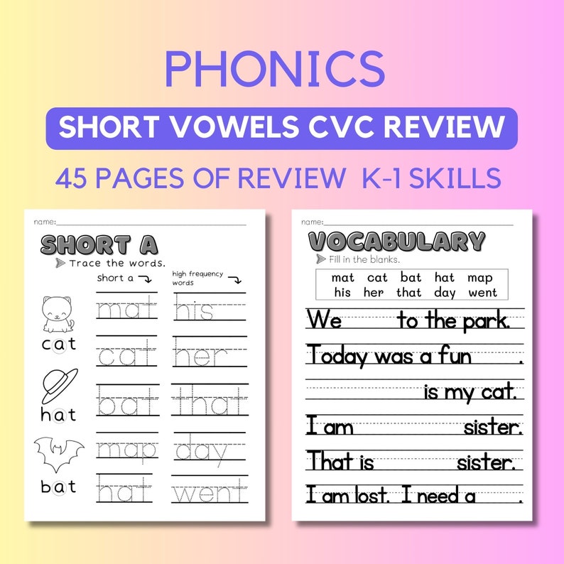 Homeschool or Summer Review• CVC Phonics Worksheets - Short Vowels ...