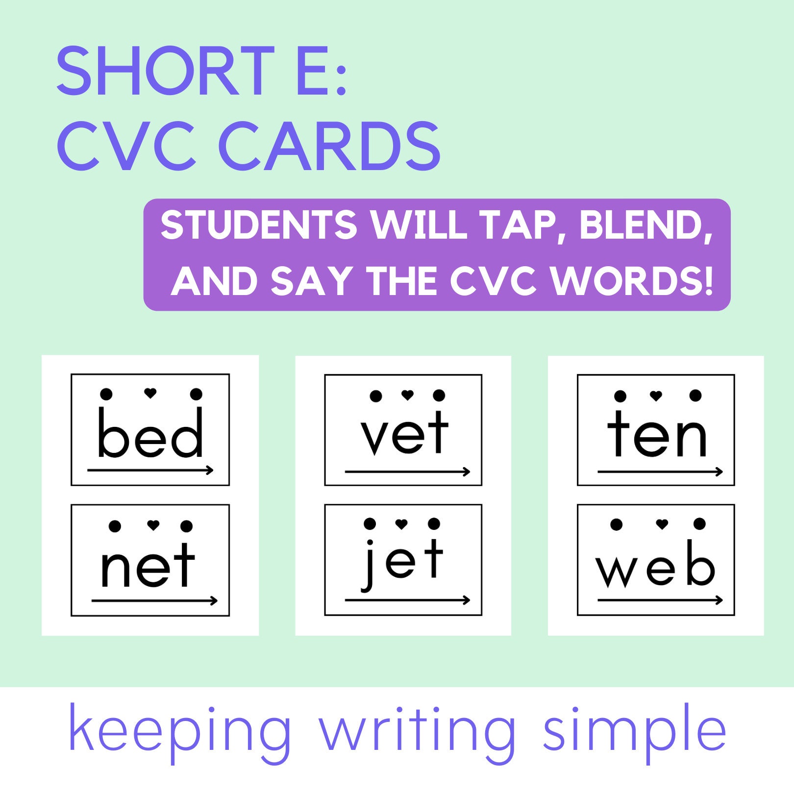 CVC Phonics Worksheets: Short Vowel Ee • TAP, BLEND, Read & Spell ...