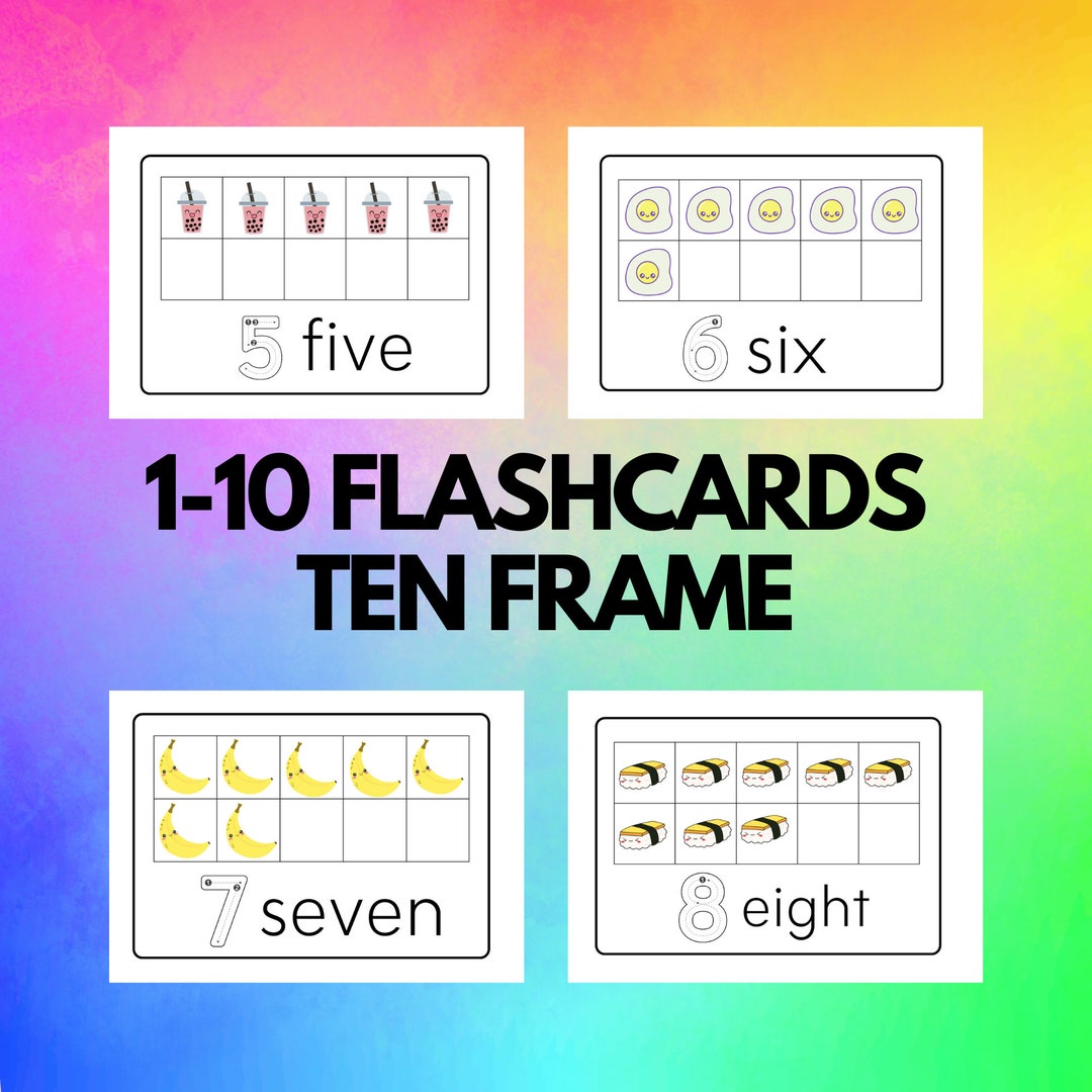 1-10 Ten Number Flashcards 1-10 Ten Frames Kawaii, Numbers Flashcards ...