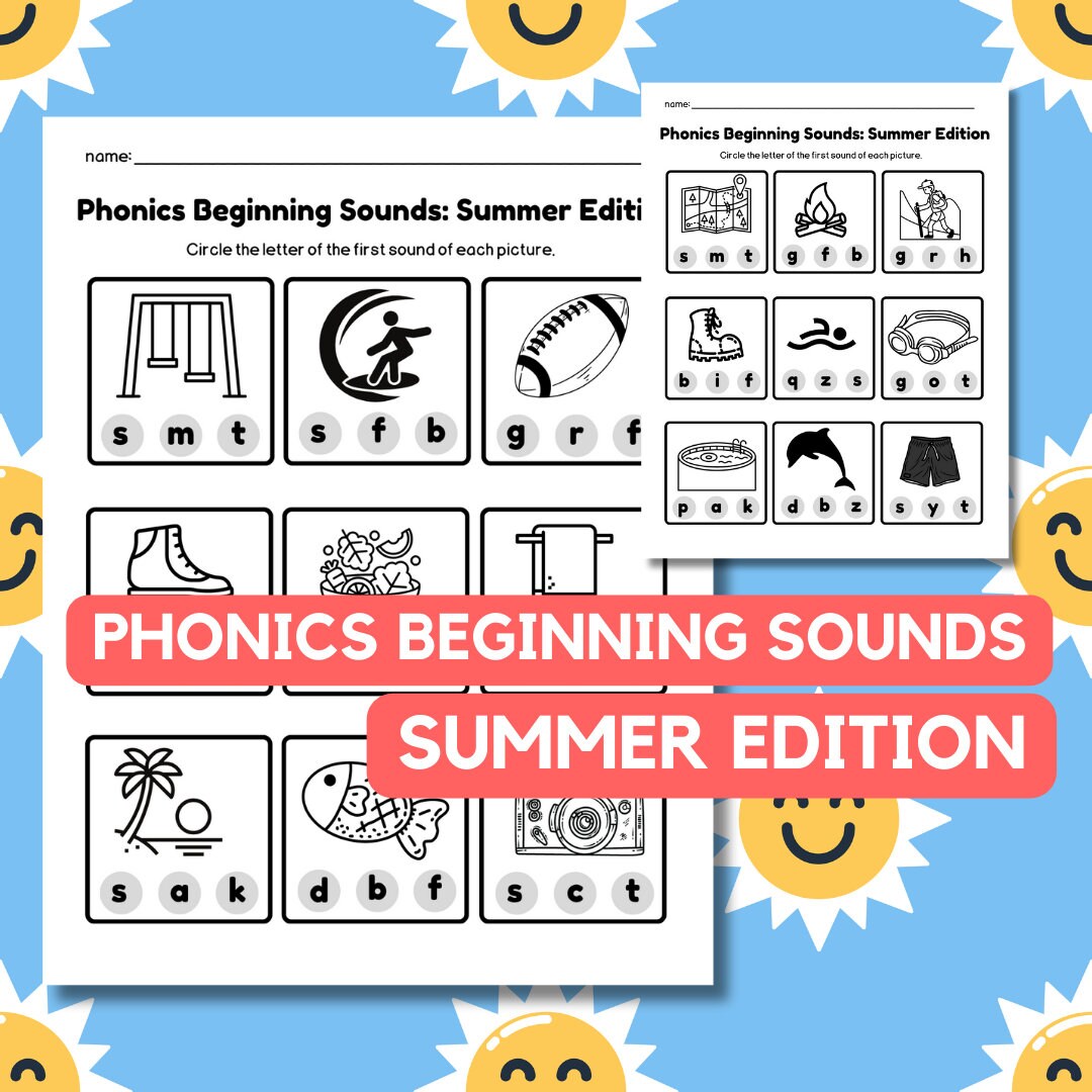 Summer Phonics Review Worksheets • Beginning Sounds • Initial Sound ...