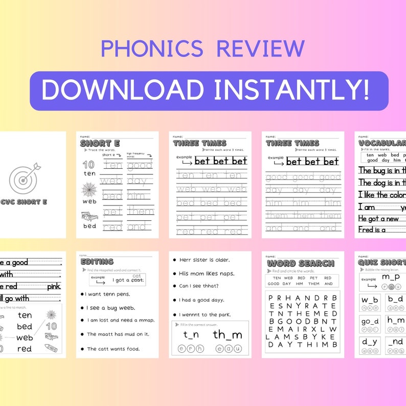 Homeschool or Summer Review• CVC Phonics Worksheets - Short Vowels ...