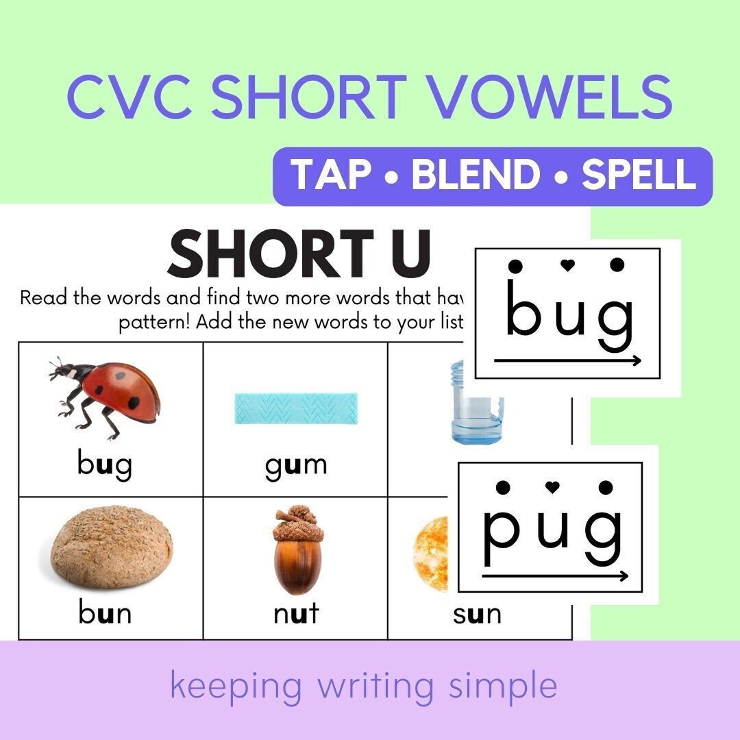 CVC Phonics Worksheets: Short Vowel Uu • TAP, BLEND, Read & Spell ...