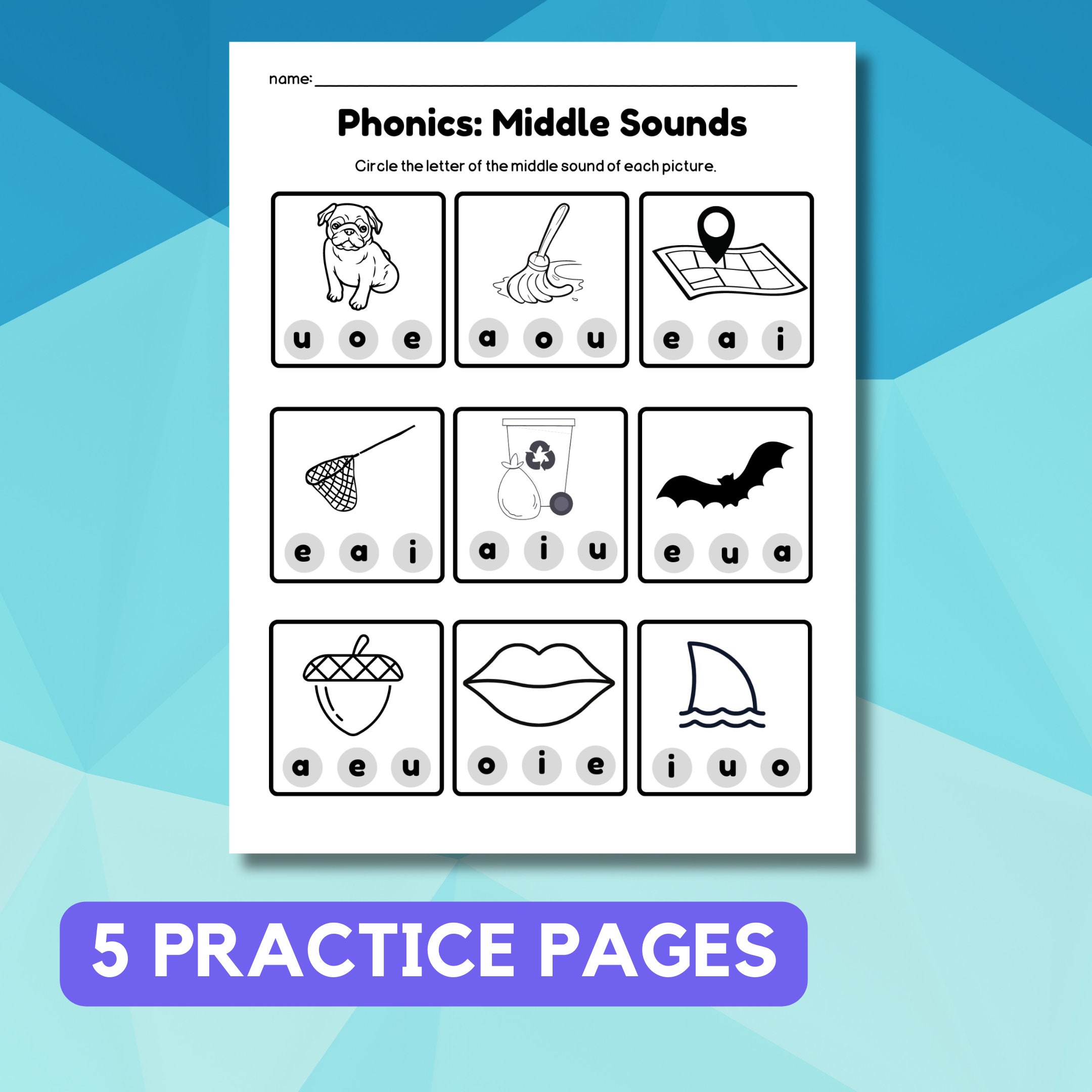 Middle Sounds Phonics Worksheets • Medial Sound Review Practice ...