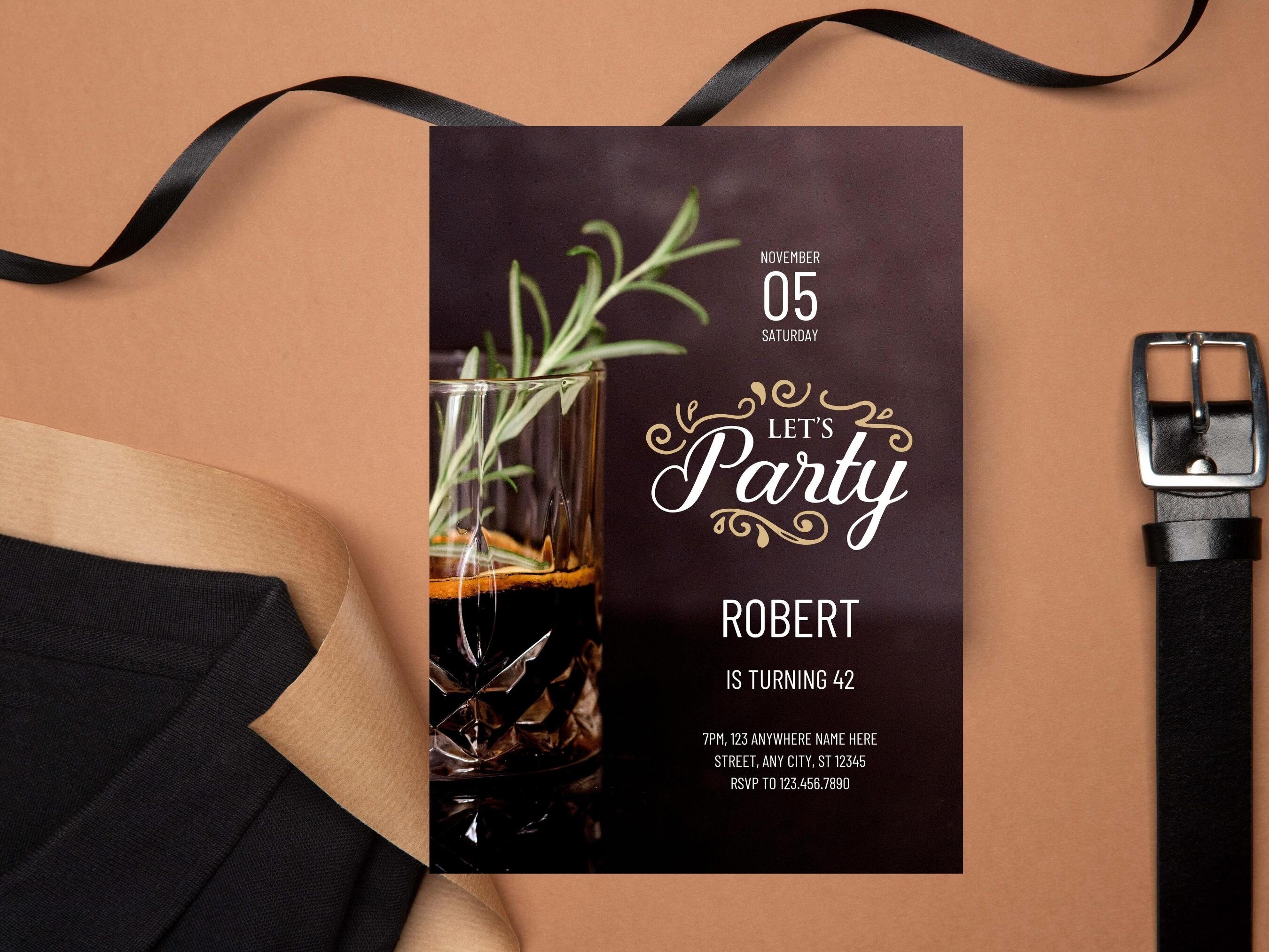 EDITABLE Adult Birthday Party Invitation,any AGE Whiskey Invitation ...