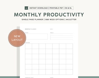 Monthly Productivity Planner Printable Goal Planner Minimal Monthly ...