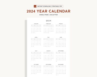 Year Calendar 2024 Printable Yearly Goal Planner Template Wall Calendar ...