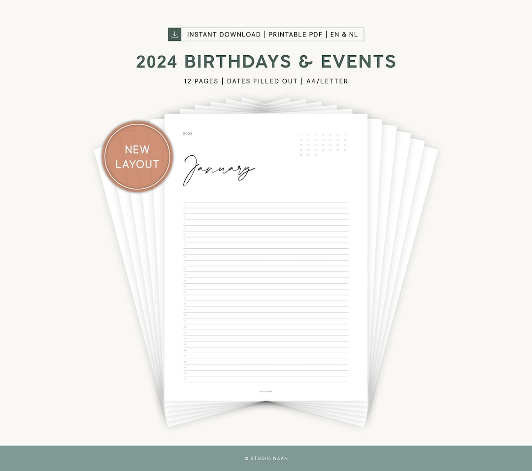 2024 Event Calendar Printable Birthday Calendar Template Minimal Event ...