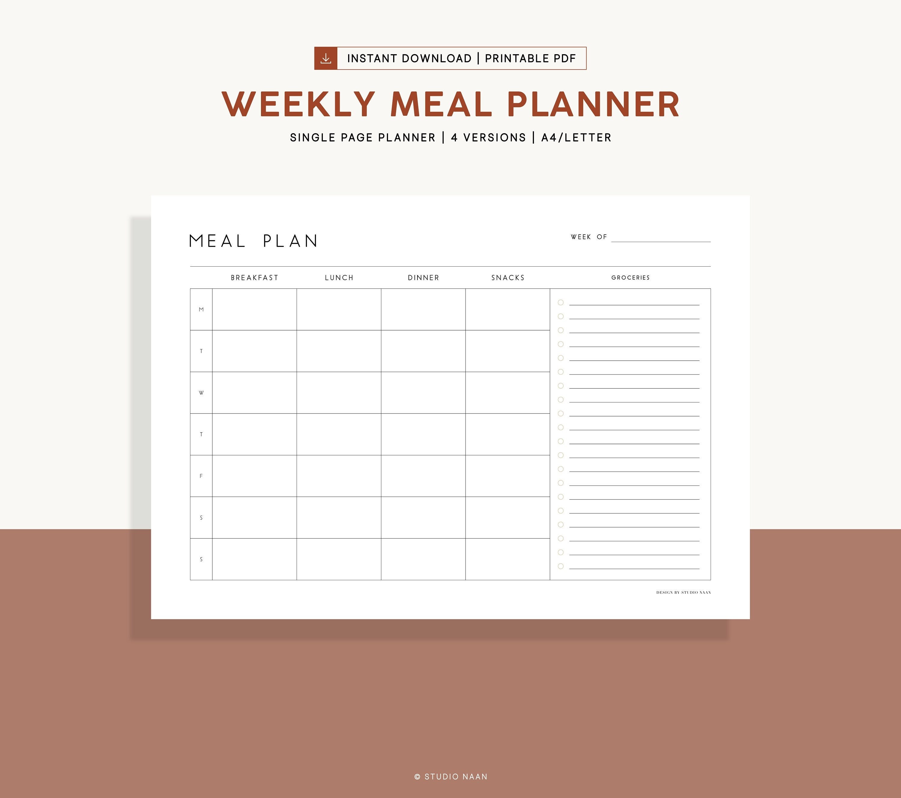 Weekly Meal Plan Printable Grocery List Template Weekly Meal Schedule ...
