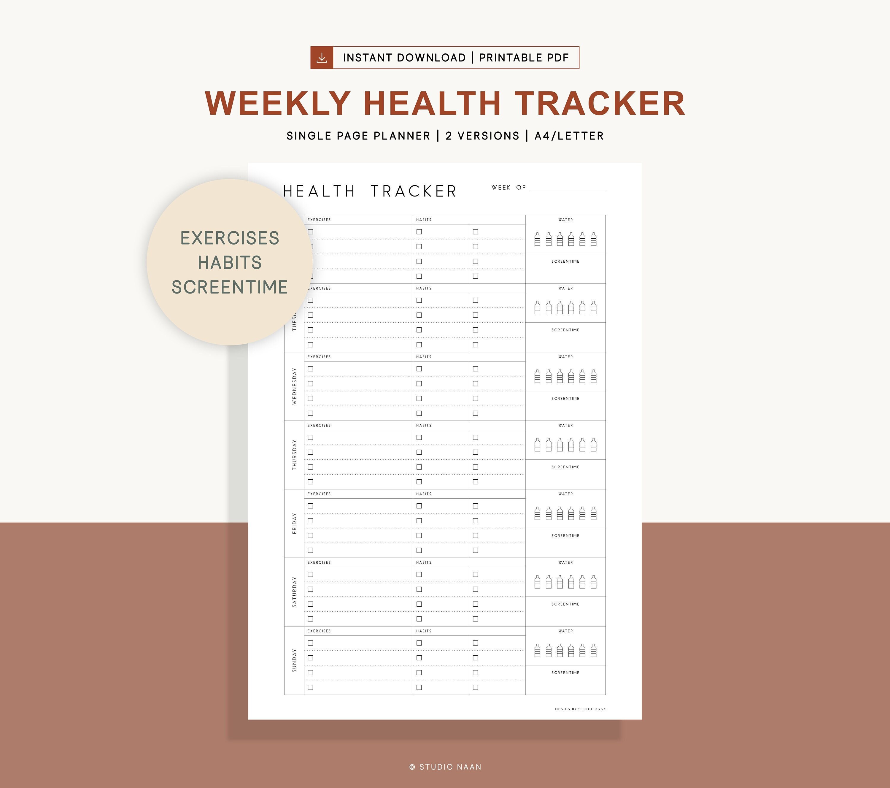 Weekly Health Tracker Printable Exercise Schedule Weekly Habit Tracker ...