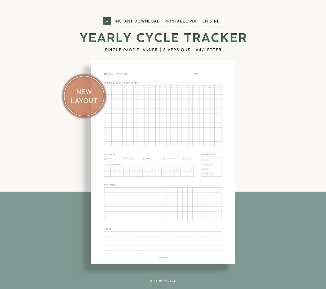 Cycle Tracker Yearly Printable Menstruation Tracker Minimal Period ...