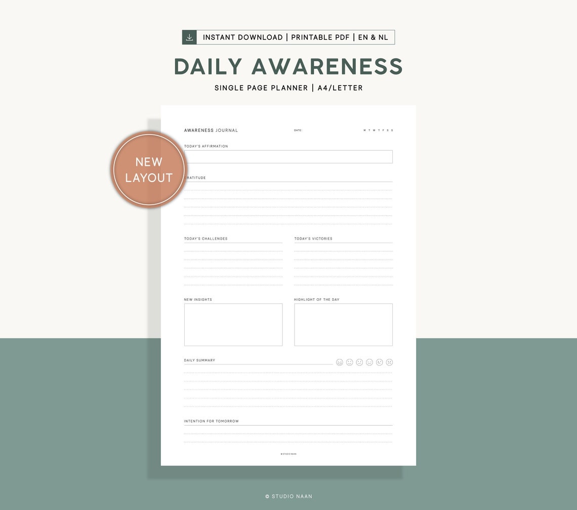 Daily Reflection Journal Page Printable Gratitude Planner Download PDF ...
