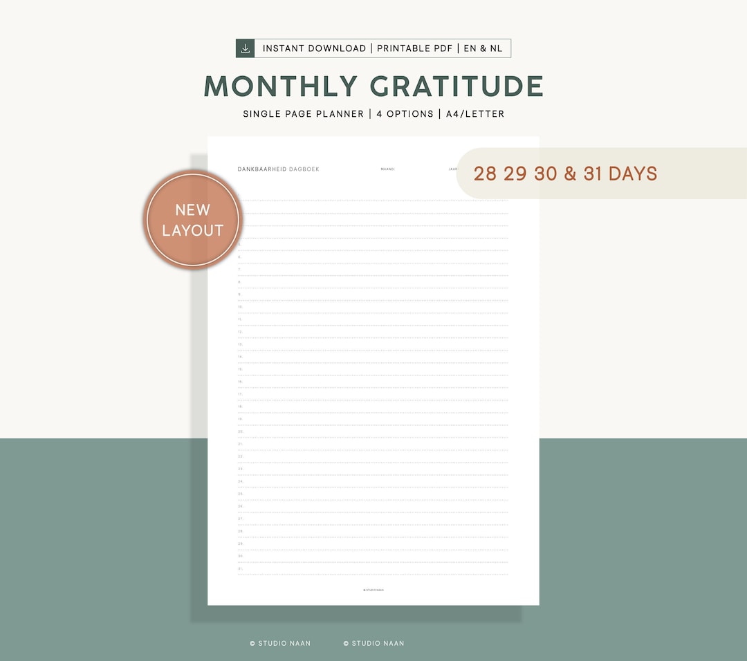 Monthly Gratitude Journal Page Printable Monthly Gratitude Journalpage ...