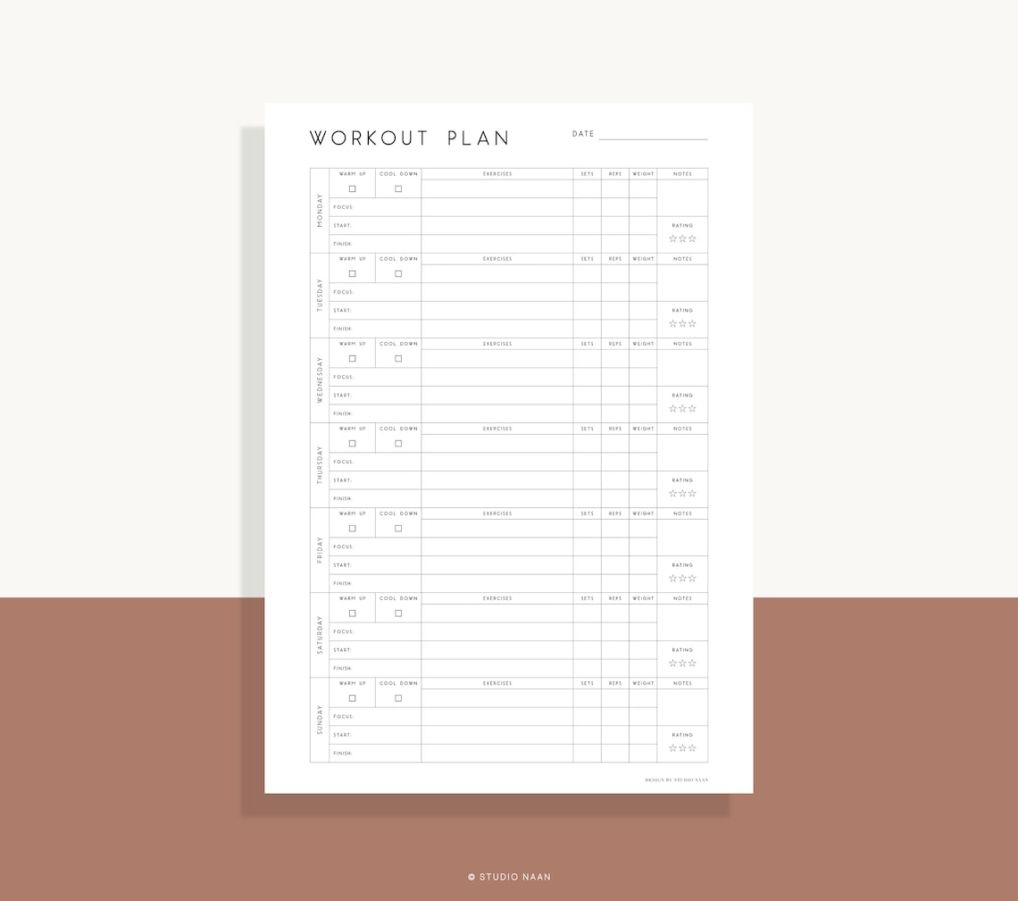 Exercise Planner Printable Weekly Fitness Planner Weekly - Etsy
