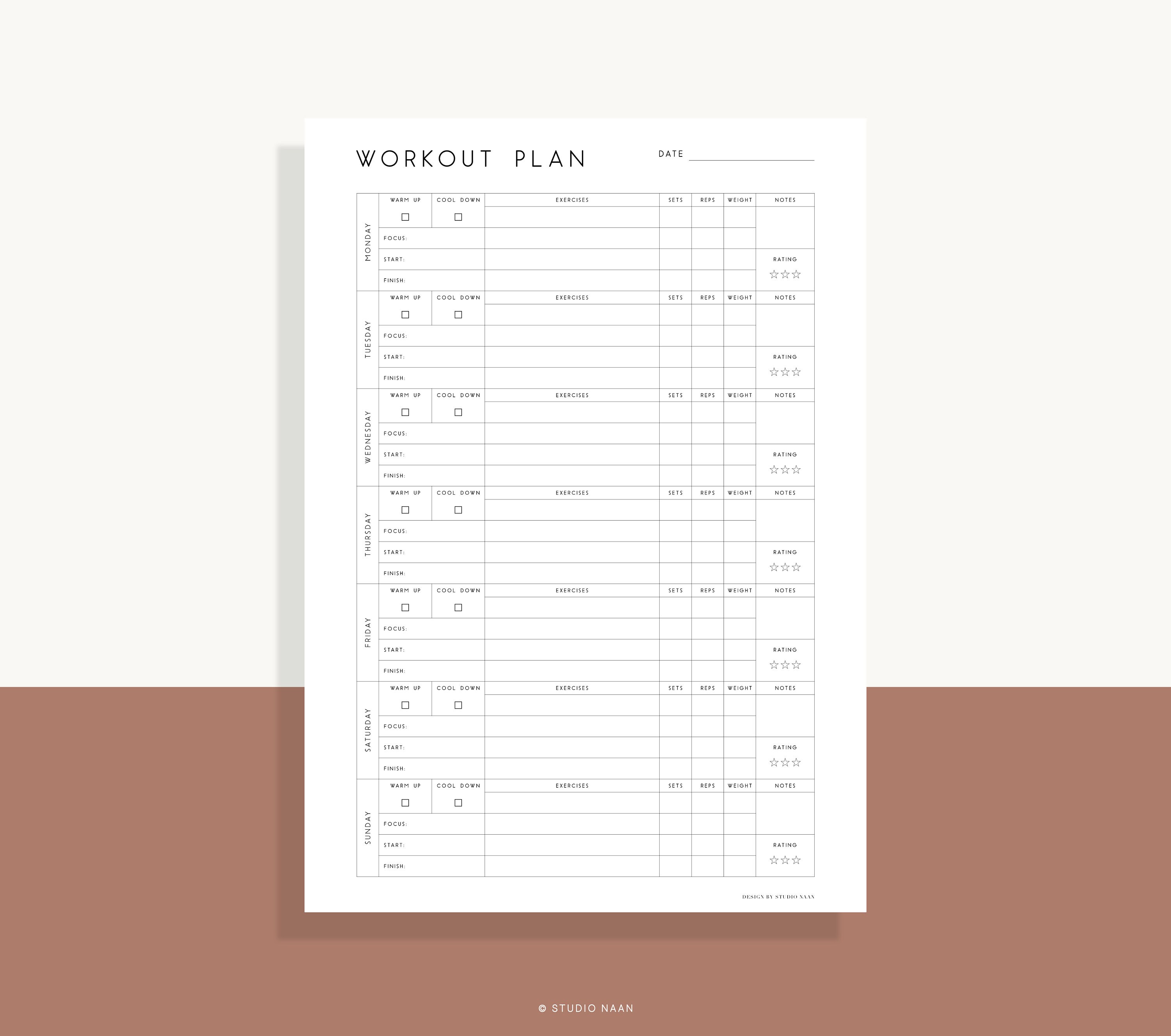 Exercise Planner Printable Weekly Fitness Planner Weekly Training ...