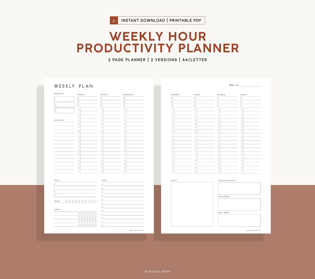 Weekly Productivity Planner Printable Weekly Hour Planner Template ...