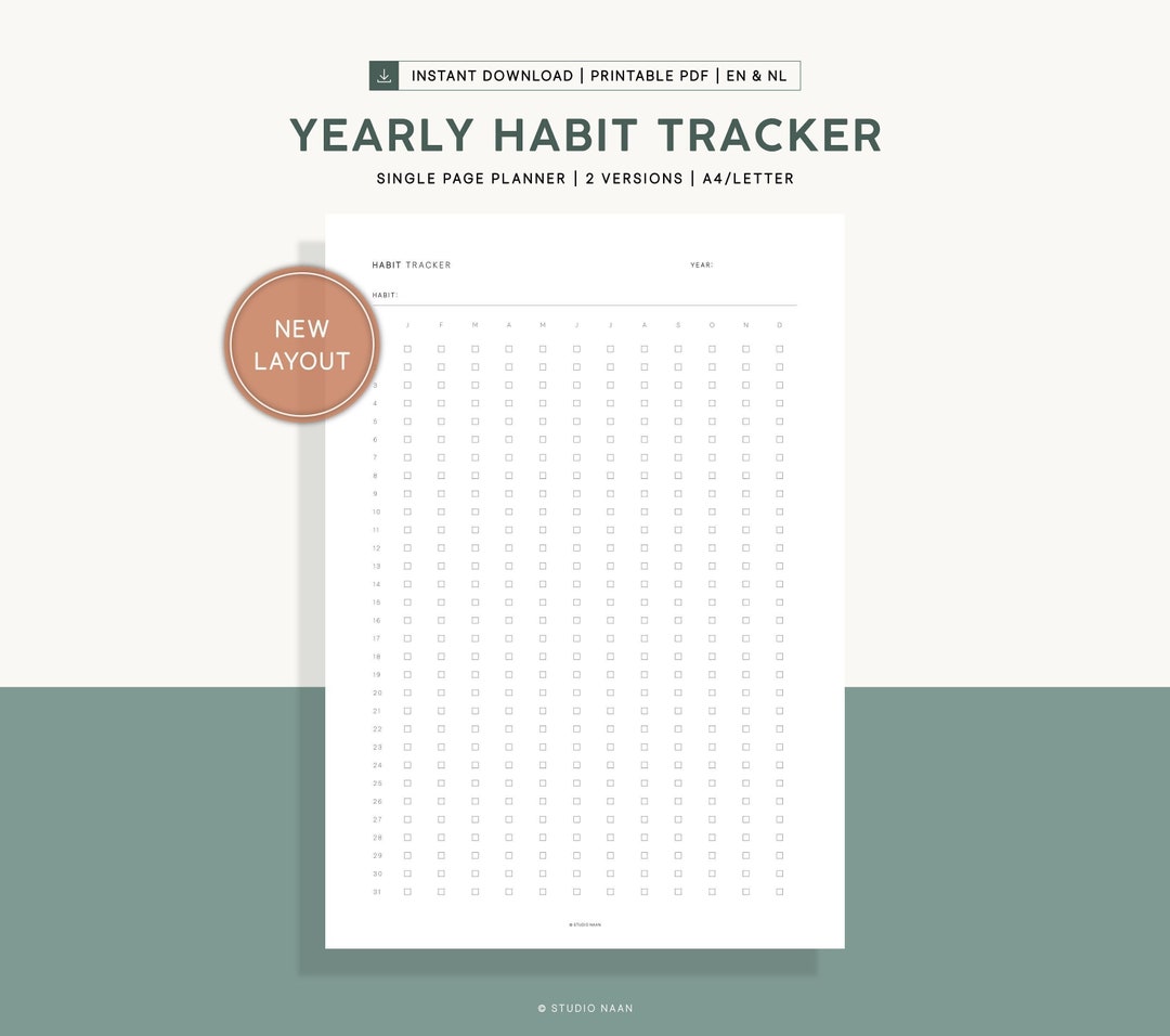Yearly Habit Tracker Printable Routine Tracker Template Minimal Yearly ...