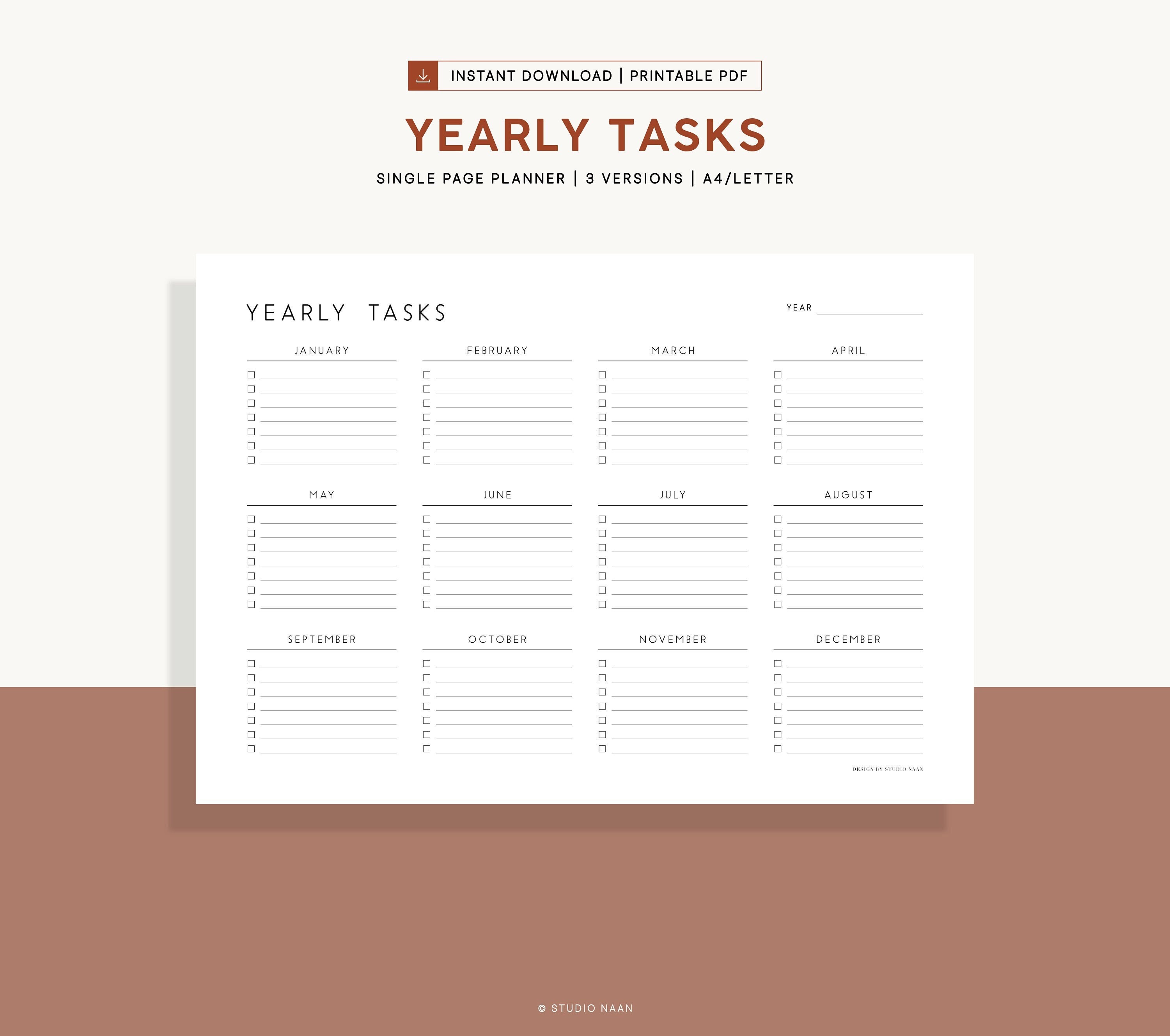 Yearly Task Planner Printable Chores Planner Template Yearly - Etsy
