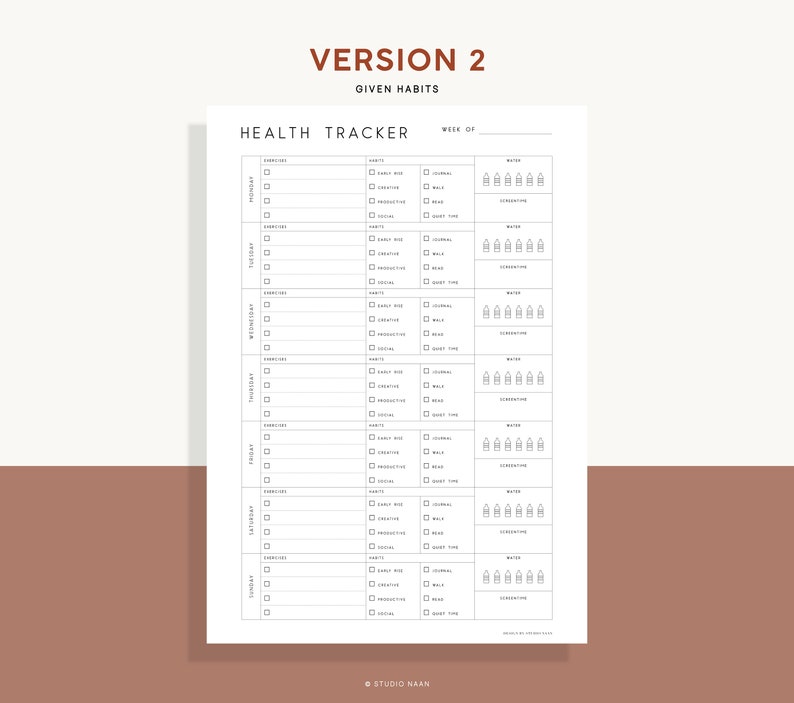 Weekly Health Tracker Printable Exercise Schedule Weekly Habit Tracker ...