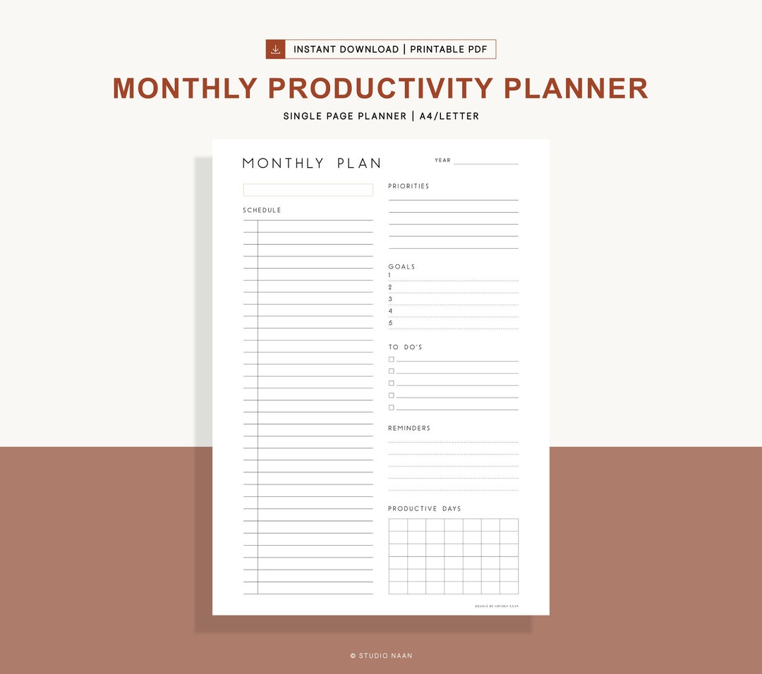 Printable Monthly Organiser Template Monthly Productivity - Etsy