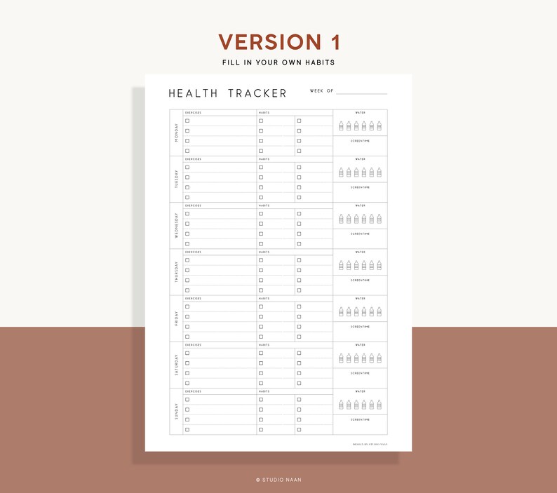 Weekly Health Tracker Printable Exercise Schedule Weekly Habit Tracker ...