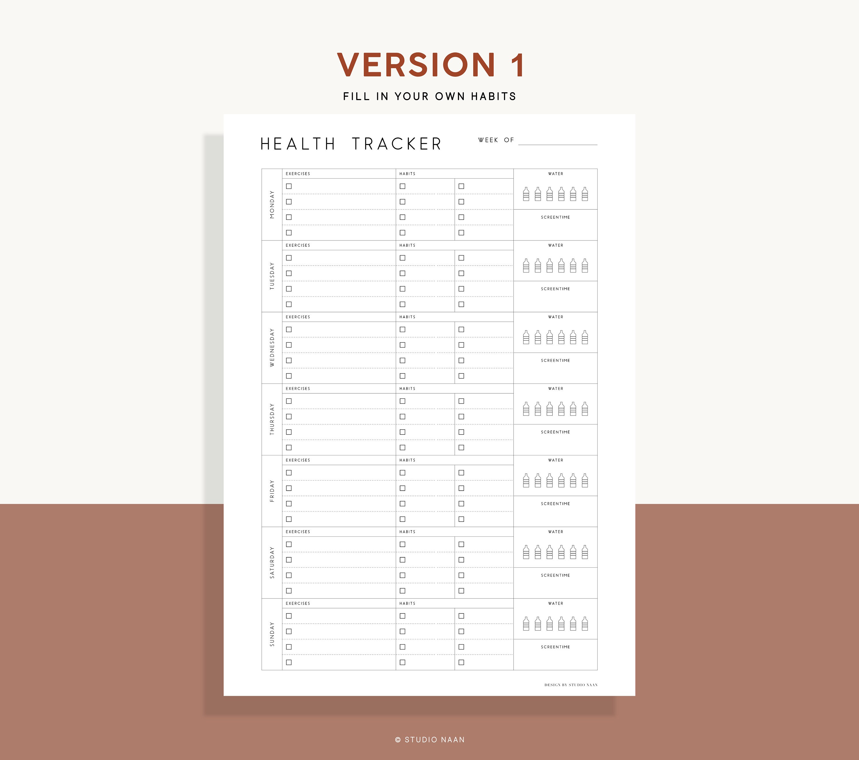 Weekly Health Tracker Printable Exercise Schedule Weekly Habit Tracker ...