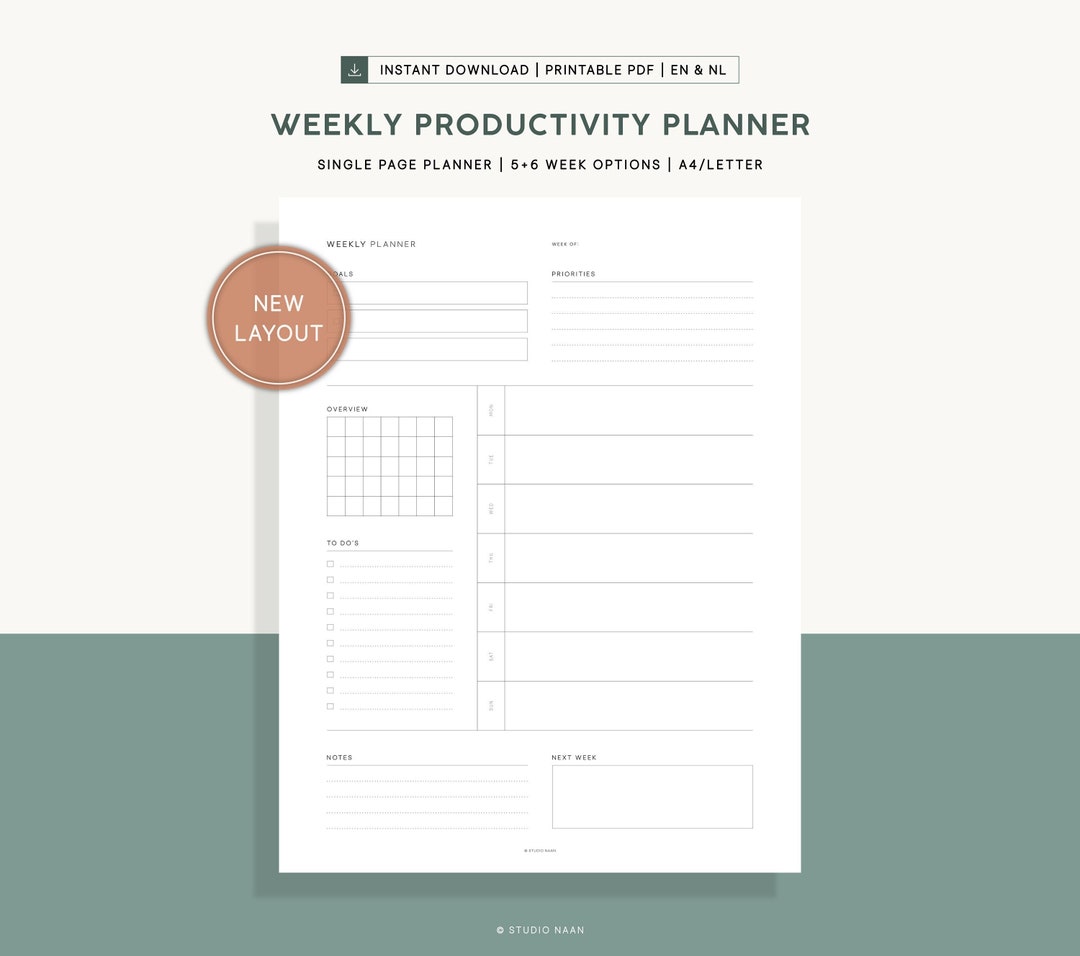 Weekly Productivity Planner Printable to Do Checklist Minimal Weekly ...