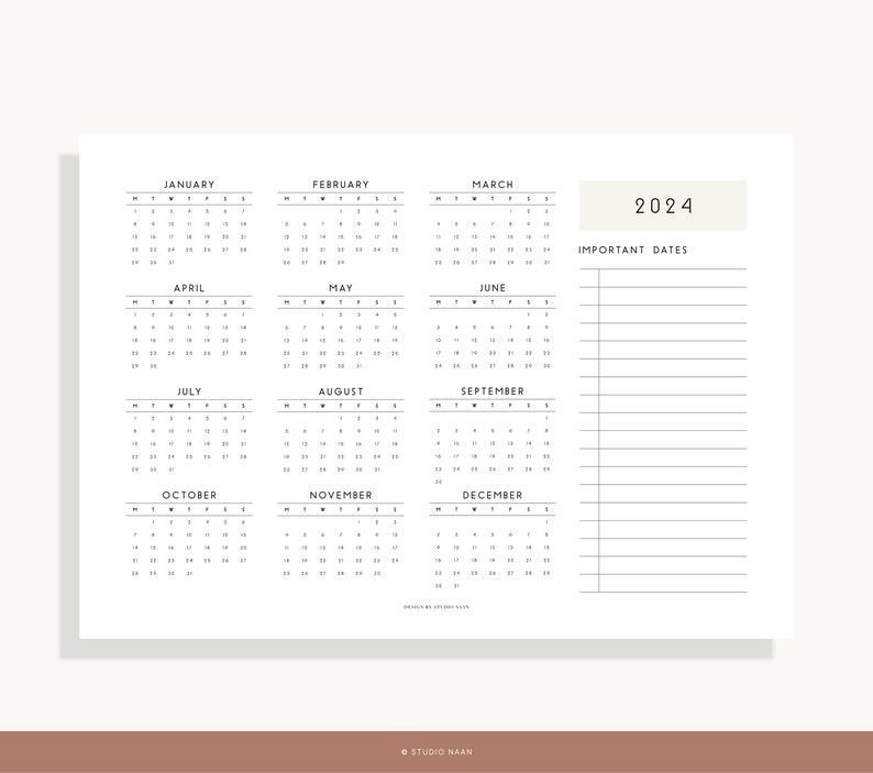 Printable Year Calendar 2024 Template Printable Desk Calendar - Etsy