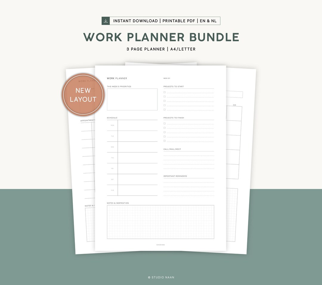 Work Planner Bundle Printable Daily Work Planner Minimal Daily Planner ...