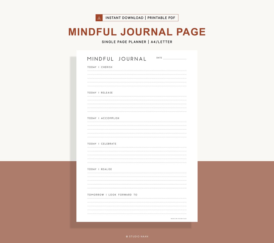 Mindful Journal Printable Daily Reflection Journal Printable - Etsy