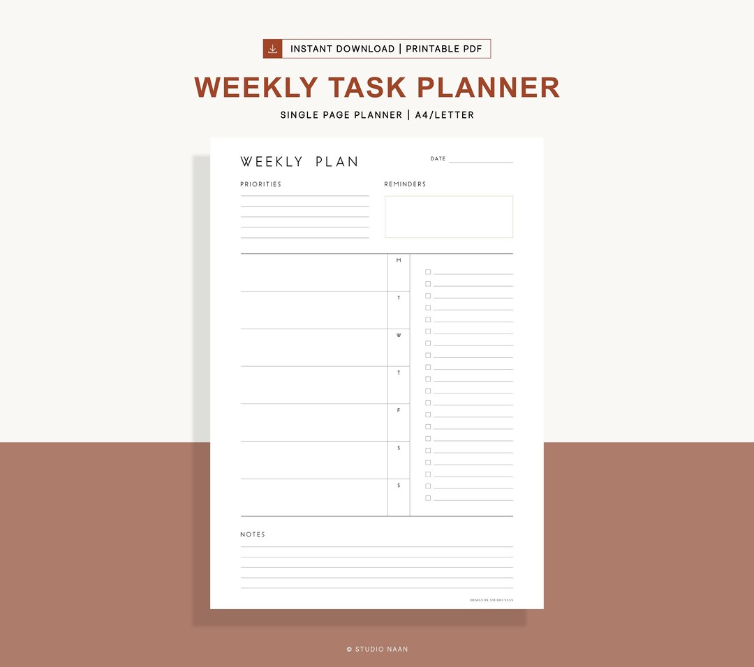 Weekly Task Planner Printable Weekly Schedule Minimal Planner Weekly ...