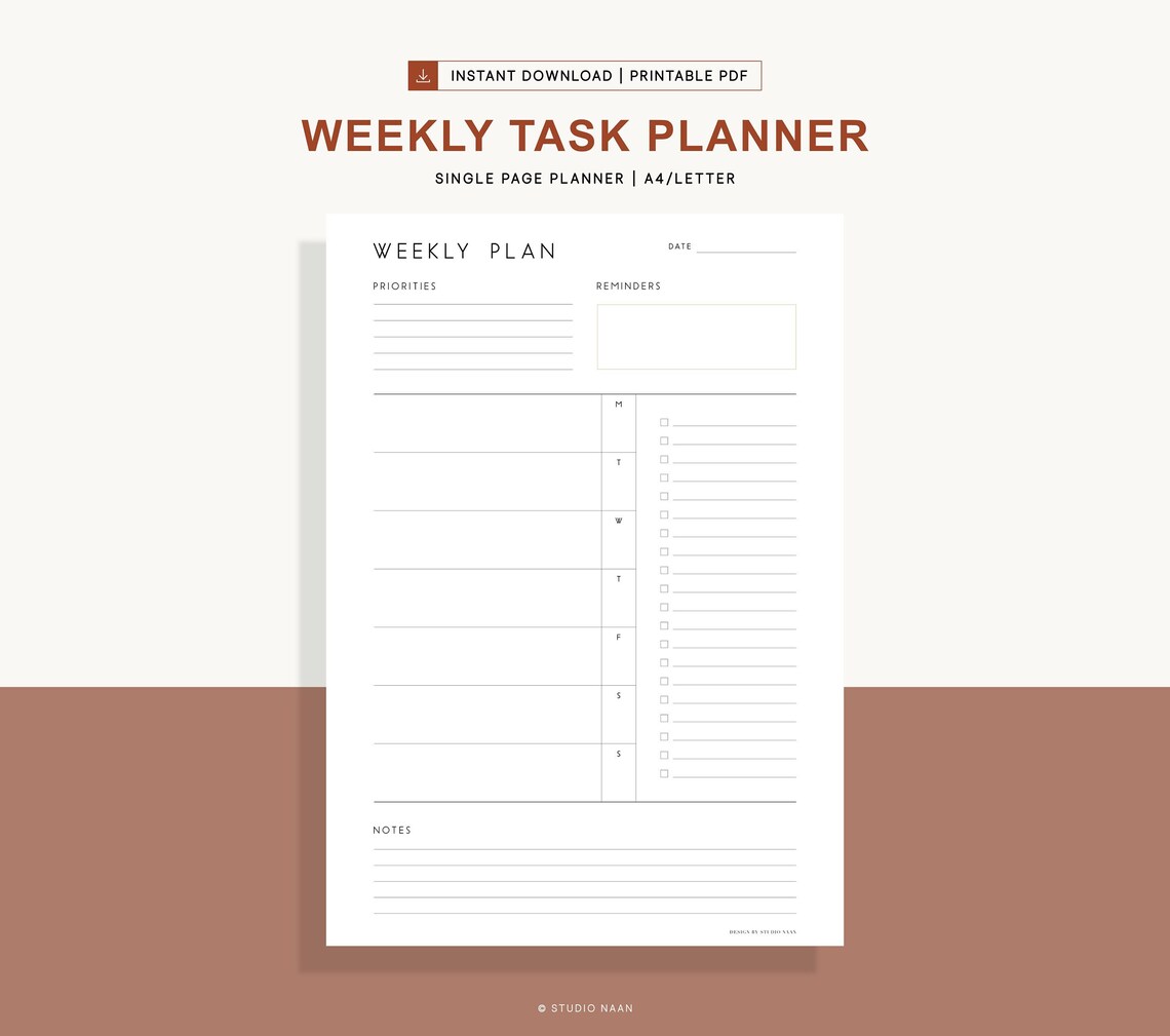 Weekly Task Planner Printable Weekly Schedule Minimal Planner Weekly ...